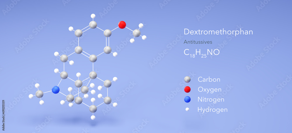 dextromethorphan molecule, molecular structures, antitussives, 3d model ...