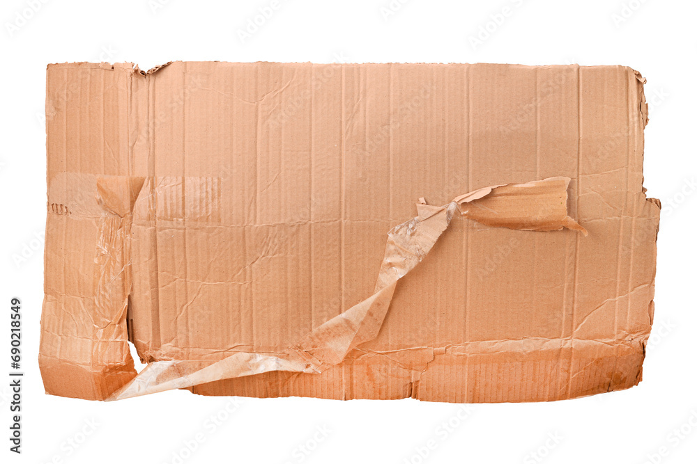 Piece of torn cardboard on a white background.Torn wrinkled cardboard ...