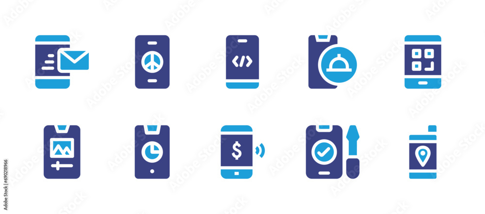 Smartphone icon set. Duotone color. Vector illustration. Containing ...