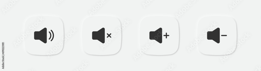 Audio icon. Sound volume plus, minus symbol. Button voice and mute ...