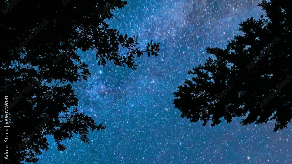 Real Colorful Night Stars. Timelapse Amazing Stars In Sky. Bottom View ...