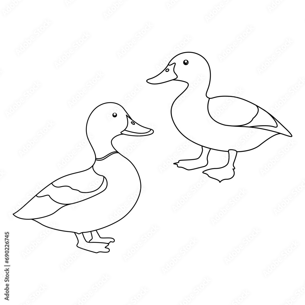 Coloring page for duck vector illustration. Kindergarten children ...