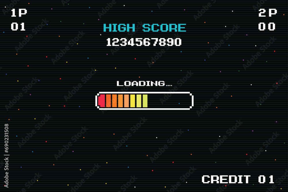 LOADING .pixel art .8 bit game. retro game. for game assets in vector ...