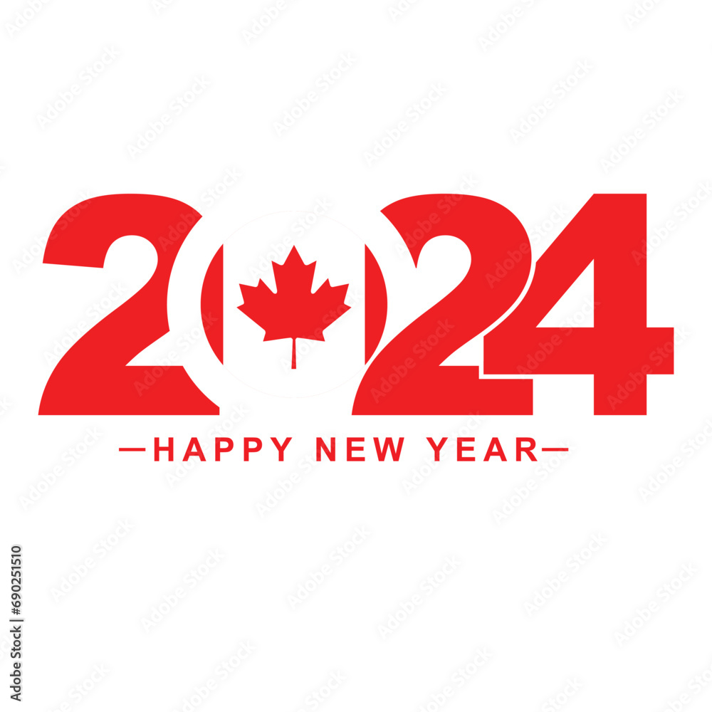 The New Year 2024 With The Canada Flag And Symbol, 2024 Happy New Year ...