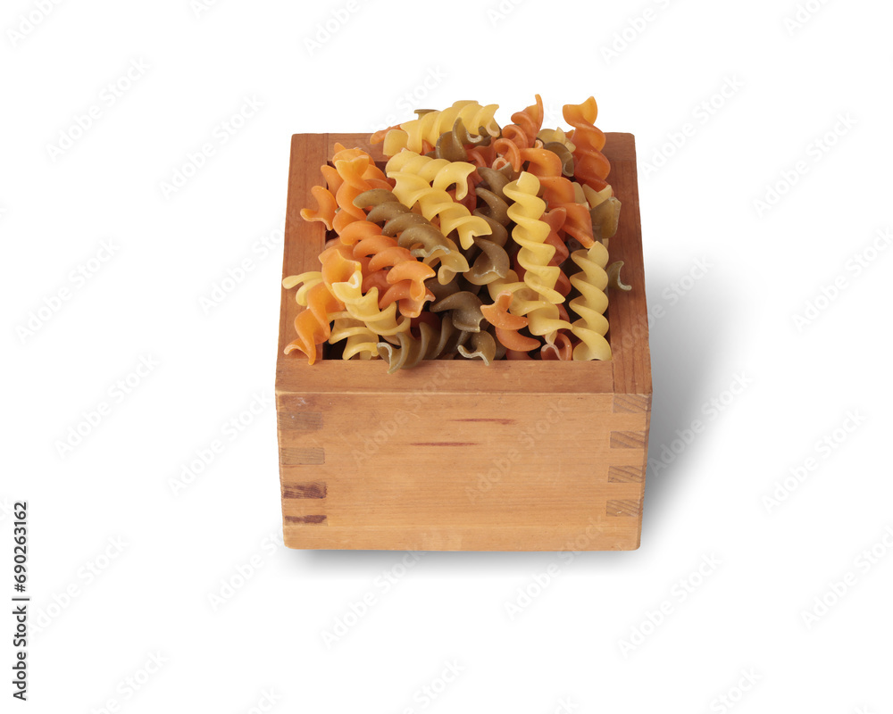 dry macaroni in box isolated on white background. This has clipping ...