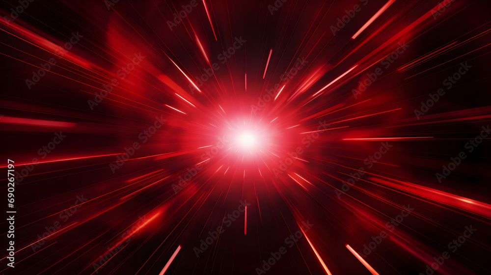 Radial red light through the tunnel glowing in the darkness for print ...