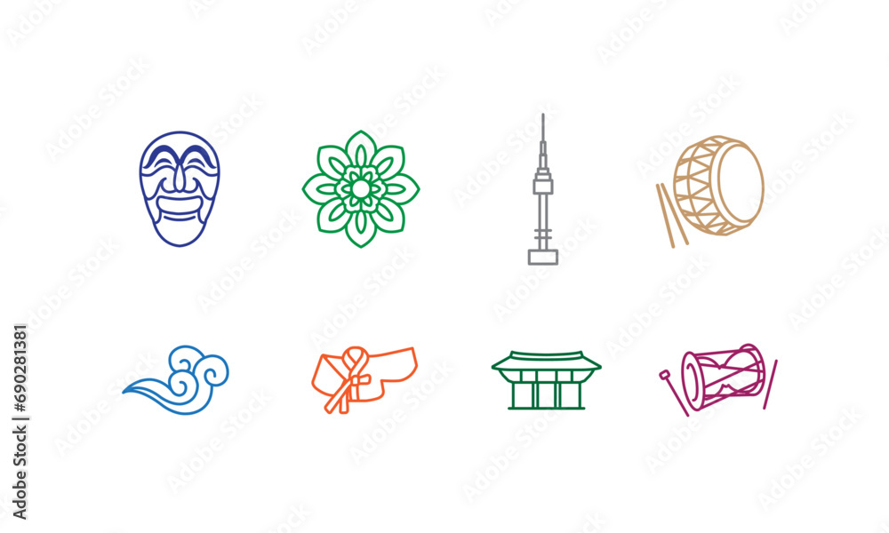 Korea Icon set South Korea symbols features Korean mark logo line ...