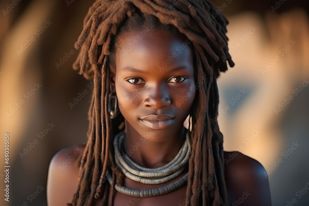 Village Portrait Of African Woman With Dreadlocks From Himba Tribe ...