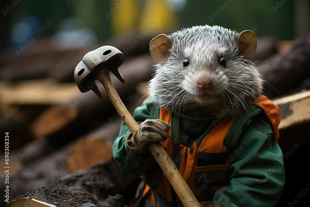 Fantasy image of a mouse as a construction worker with a horseshoe ...