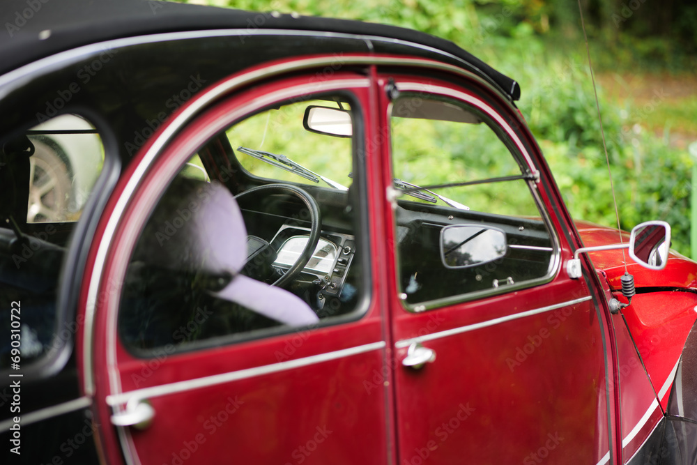 Red Citroen 2CV Detail with Interior and Dashboard Stock Photo | Adobe ...