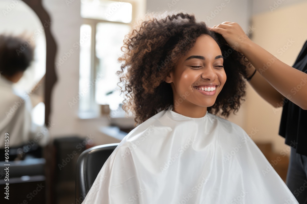 African American Woman Getting Her Hair Done In Salon. Сoncept Natural ...