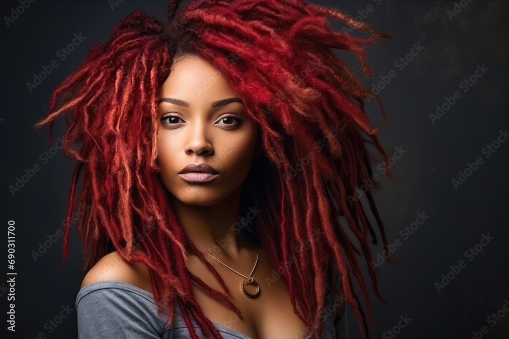Beautiful African American Woman With Red Dreadlock Braids Stock Photo ...