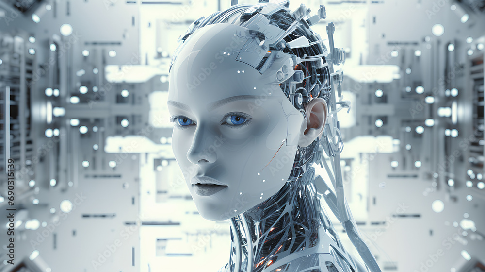 AI generative image of a humanoid robot on white background, human ...