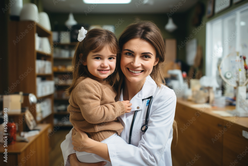 Children healthcare doctor visit consultation concept. Smiling doctor ...