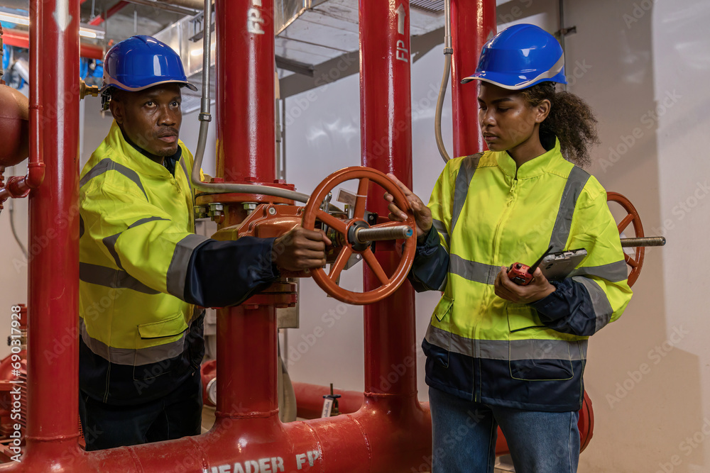 Engineer or technician work checking Fire suppression system and fire ...