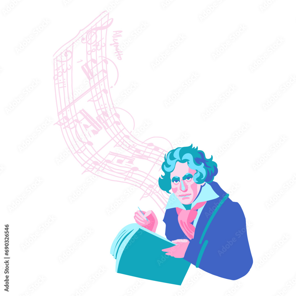 Stylized portrait of famous German composer and pianist of the past ...