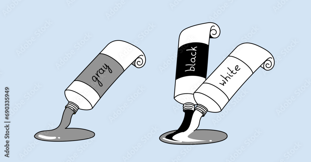 Mixing black and white paint produces grey. Tubes of paint and color ...