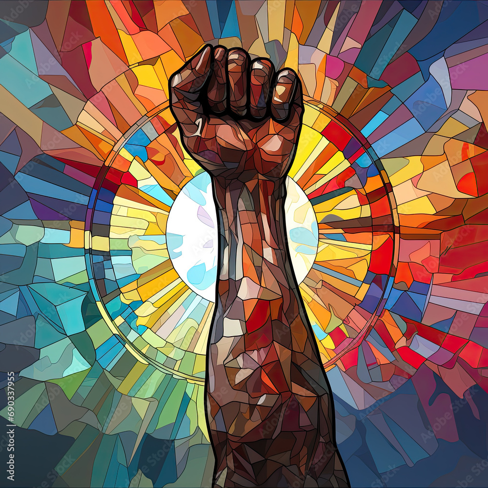Waterco Stained Glass Rainbow Colored Hand with a Fist Raised Clipart ...