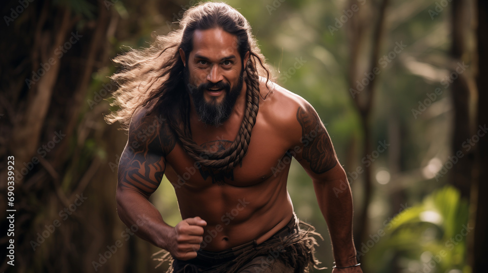 Man Running in Jungle, Traditional Tribal Appearance Stock Photo ...
