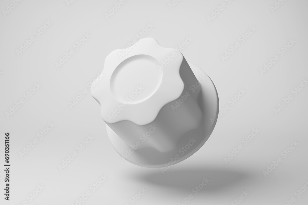 White rotary switch dial knob floating in mid air on white background ...