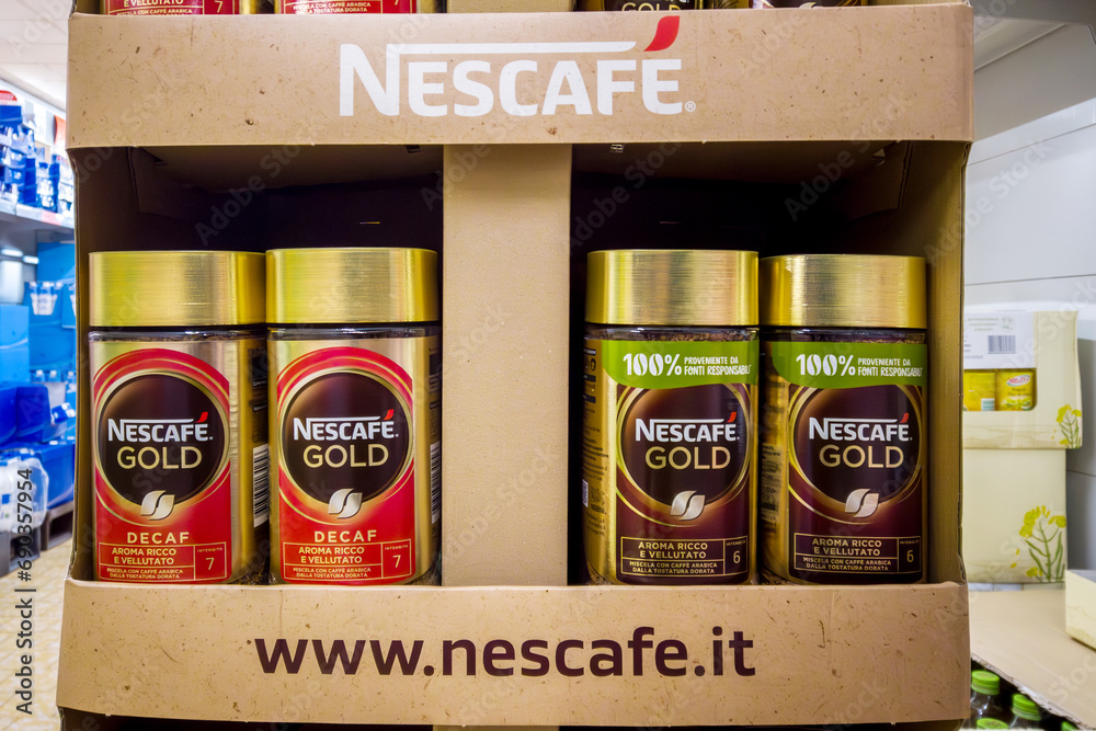 Italy - November 29, 2023: Nescafe Gold and Nescafe Decaf instant ...
