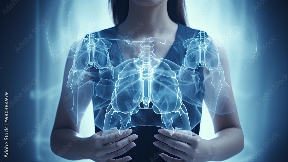 lung radiography, with a radiology doctor examining a chest X-ray film ...