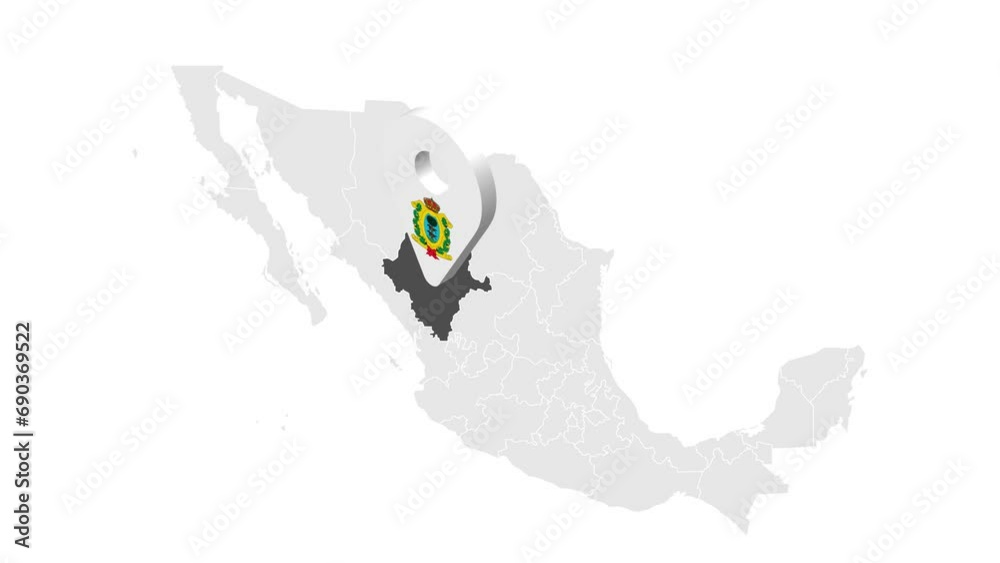 Location Durango on map Mexico. 3d State of Durango flag map marker ...