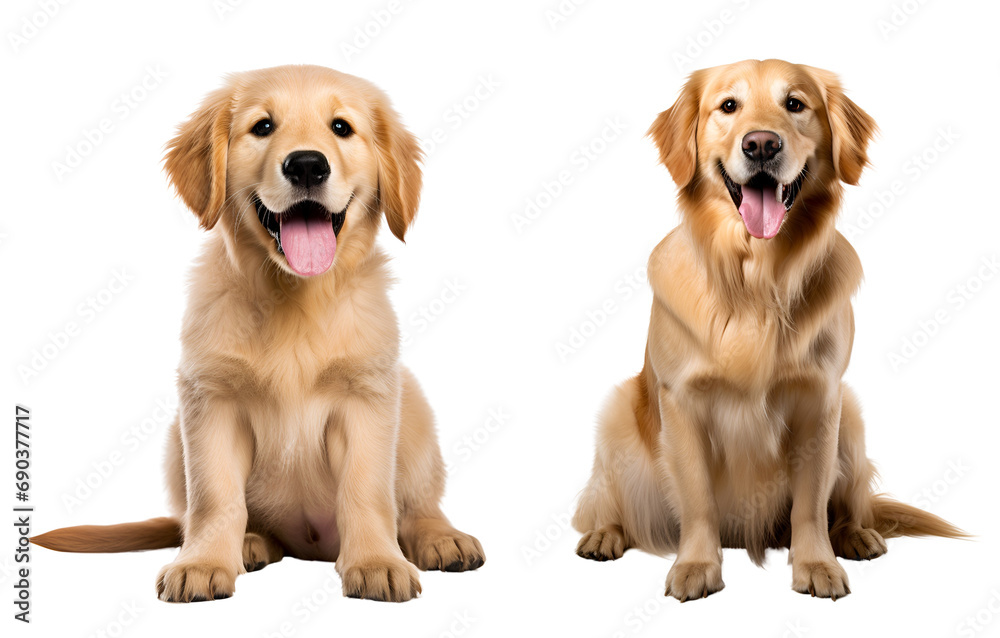 Set of Cute Golden Retriever Dog: Golden Retriever Puppy and its Adult ...