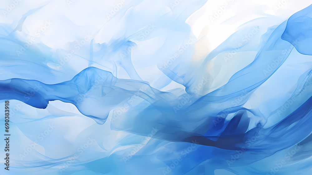 blue abstract art with watercolor paint brush strokes, whisps and waves ...