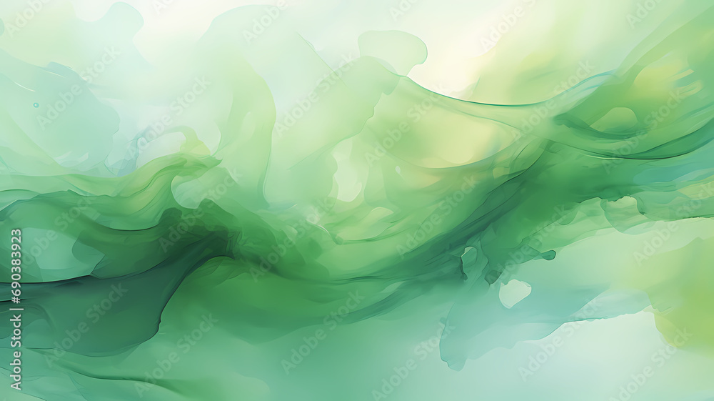green abstract art with watercolor paint brush strokes, whisps and ...