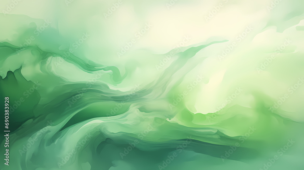 green abstract art with watercolor paint brush strokes, whisps and ...