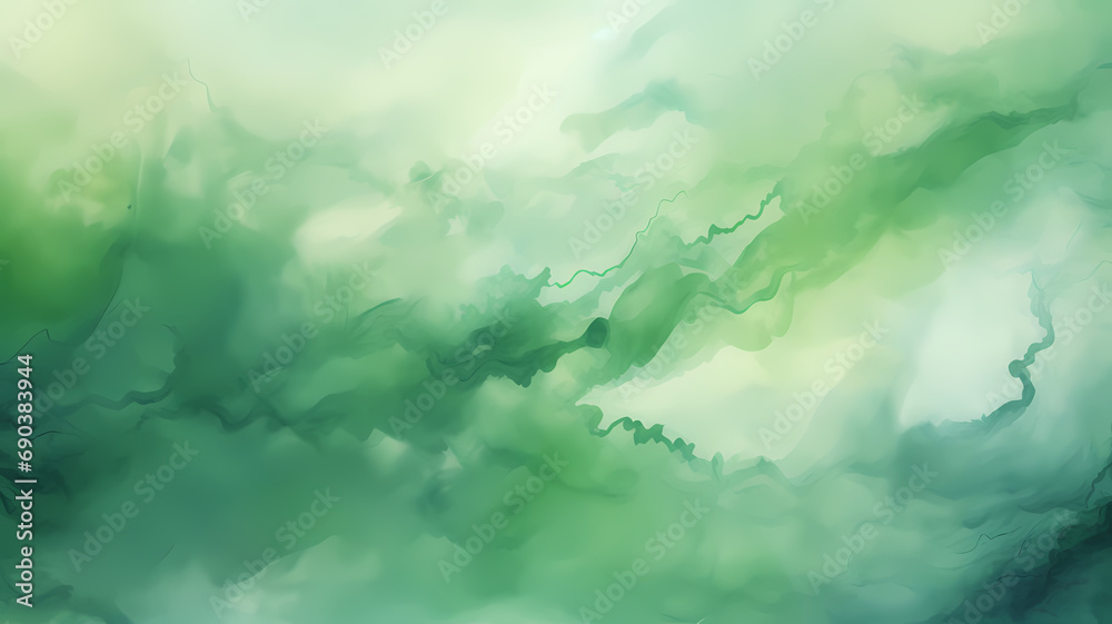 green abstract art with watercolor paint brush strokes, whisps and ...