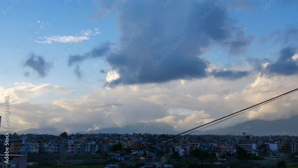 Composition of city buildings and evening sky with light and dark ...