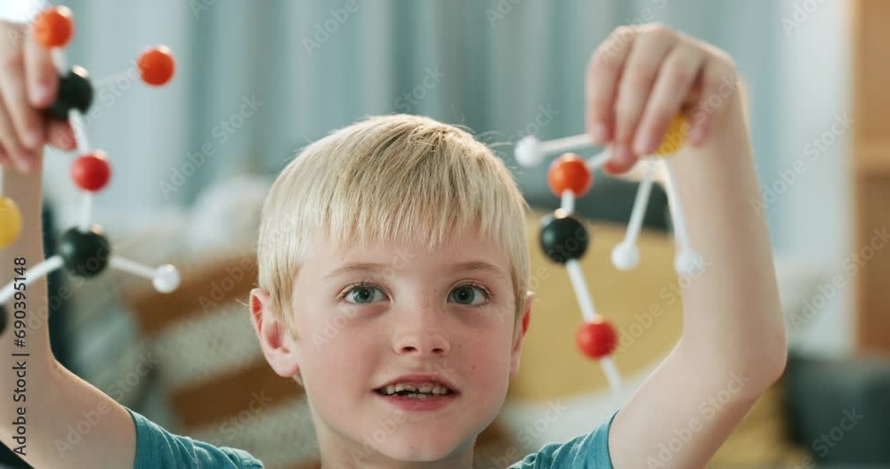 Vidéo Stock Child, molecular structure and education, learning science ...