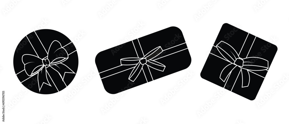 Vector simple square gift black silhouette icon design Isolated on ...