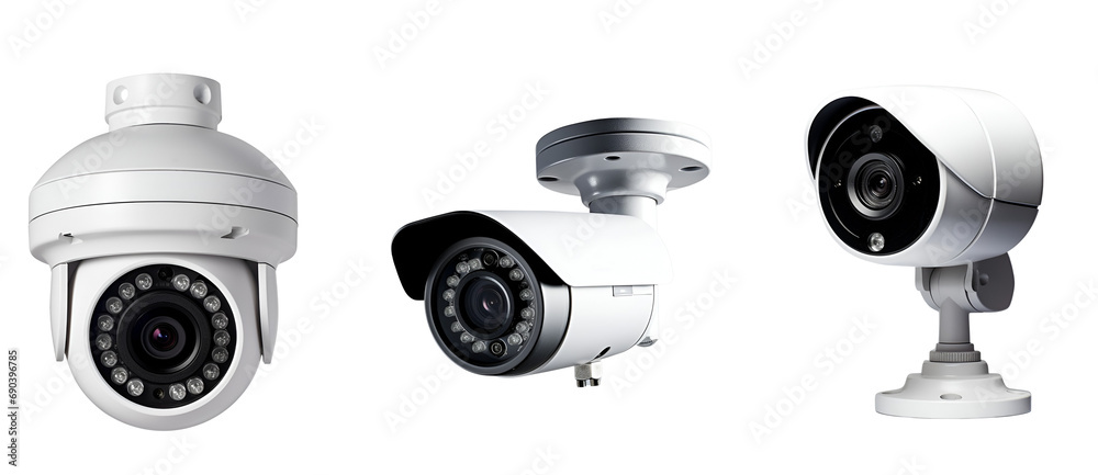 Set of Security Cameras Displaying Front and Side Angles, Isolated on ...
