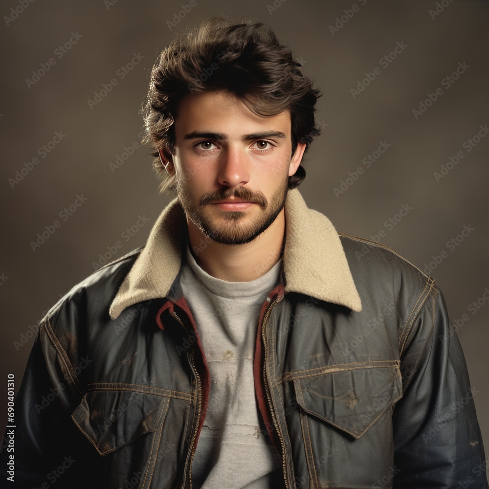 Retro Photo Clicked In 1990 Of A 20 Year Old Guy With Stubble Beard And retro-photo-clicked-in-1990-of-a-20-year-old-guy-with-stubble-beard-and