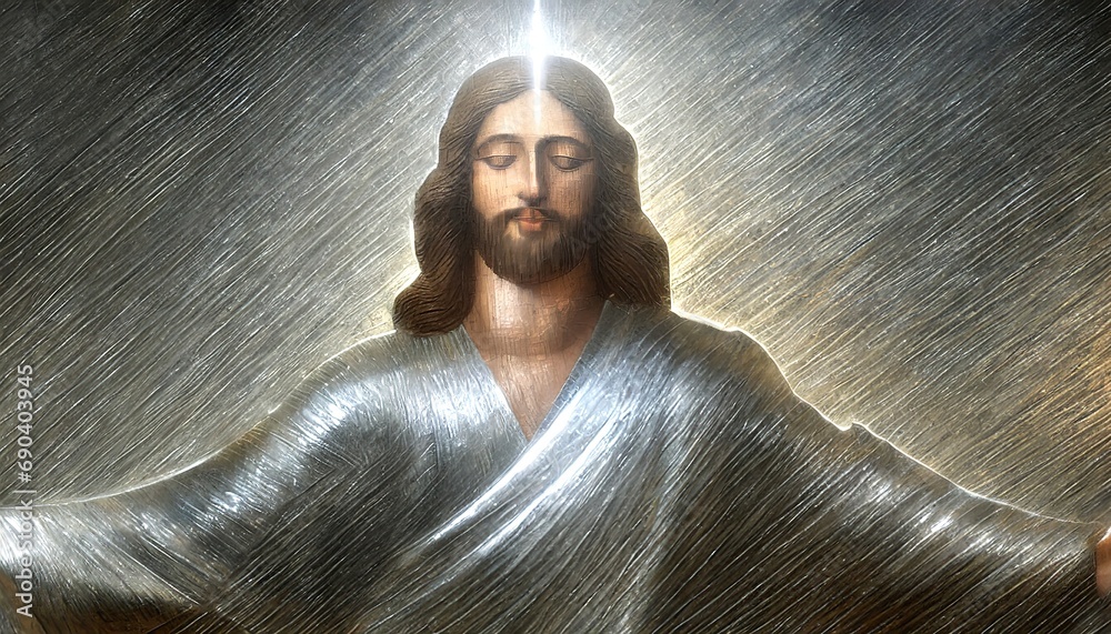 Majestic Representation of Jesus Christ in Rain - Copy Space, Panorama ...