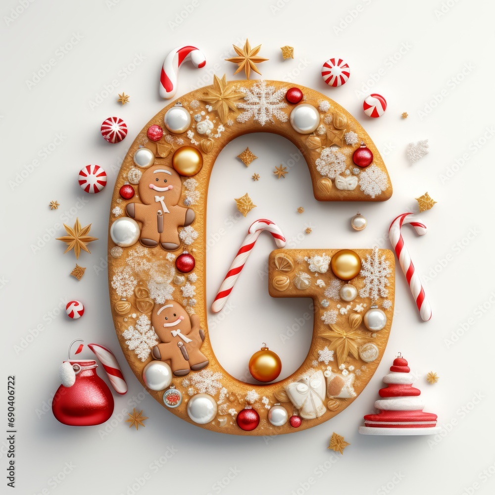 Volumetric capital letter G, decorated in a festive Christmas and New ...