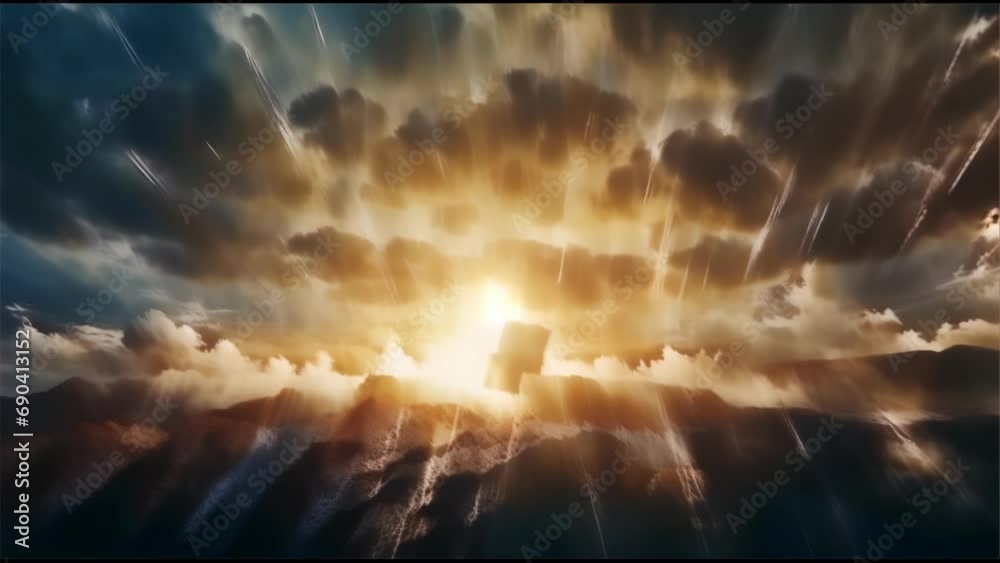 Vídeo do Stock: the powerful rays of the sun piercing through thick ...