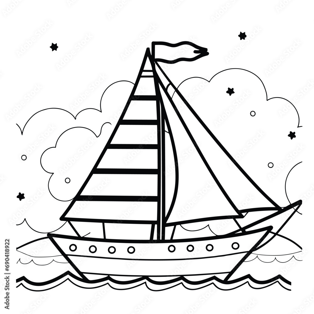 Cute and funny coloring page of a sailboat. Provides hours of coloring ...