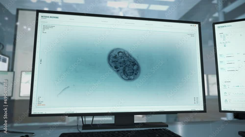 Looking at the organic bacteria mitosis process on the screen ...
