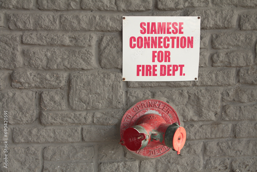siamese connection for fire dept department writing caption text square ...