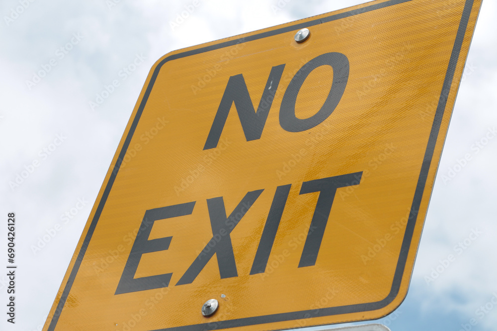 no exit square street sign with black writing and border in capital ...