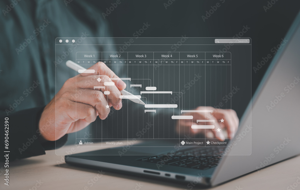 Project management concept. Engineering progress table. Site manager ...