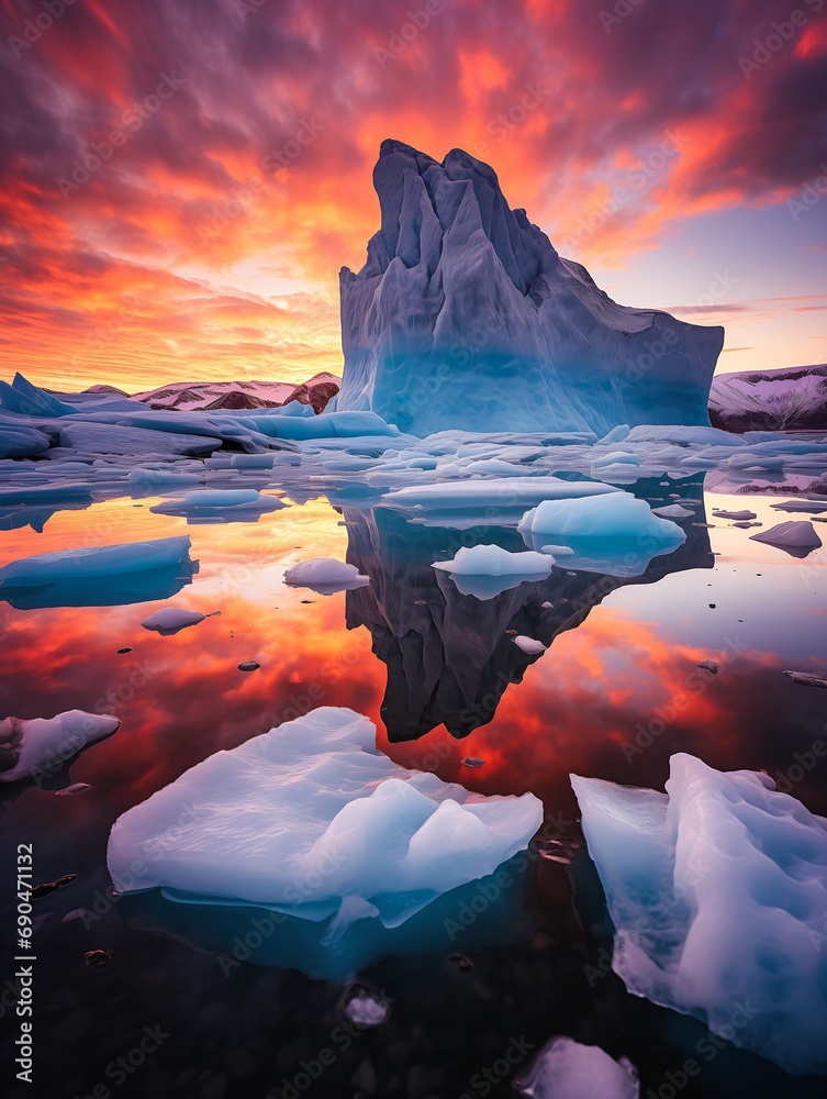icebergs floating deep sunset sky underslung jaw princess unlike ...