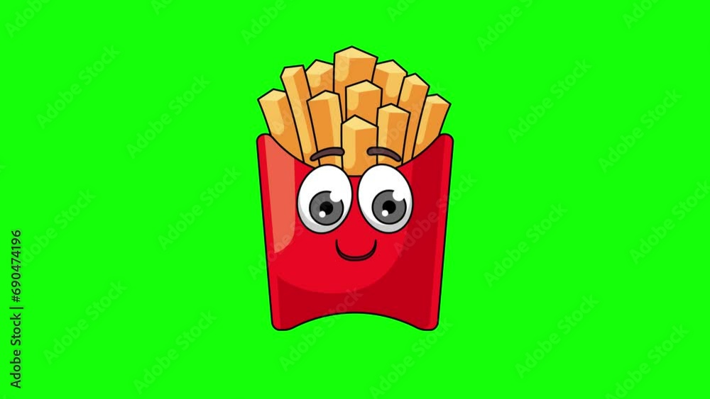 french fries cartoon with a money face, emoji emoticon animation Stock ...