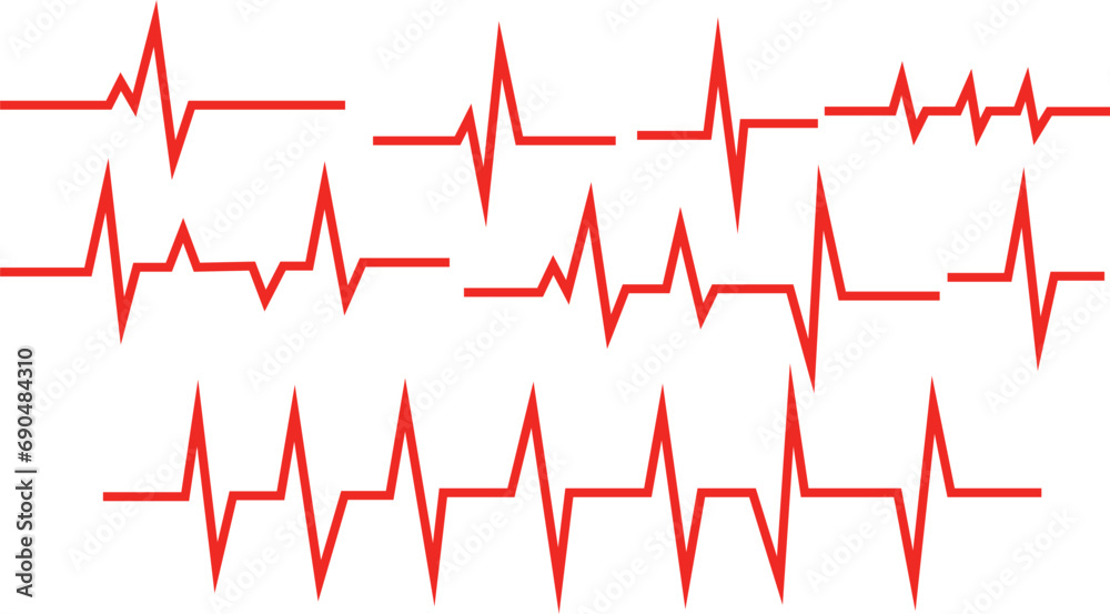 heart beat cardiogram. heart beat on ecg set. Red heartbeat line icon ...