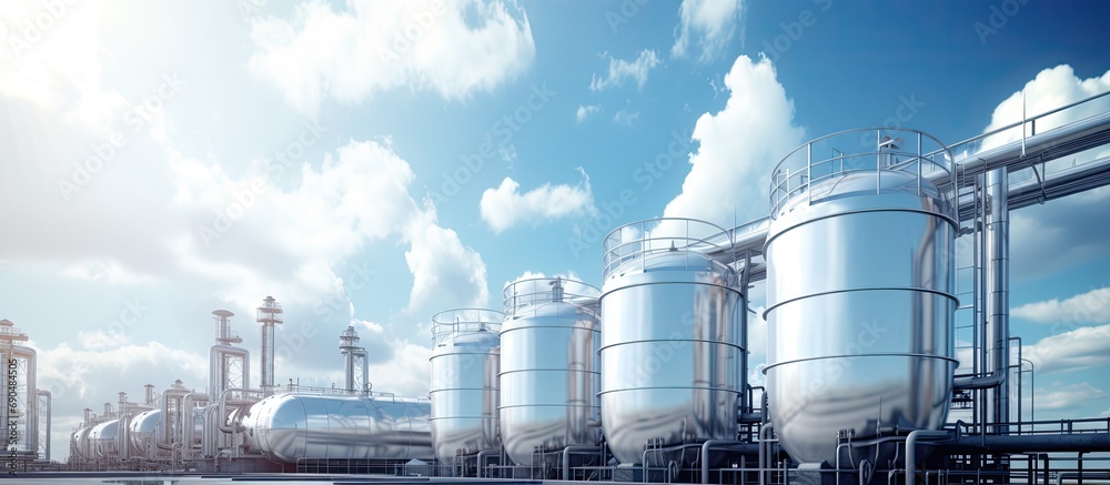 Hydrogen energy. Gas tanks h2. Factory. Eco energy. Tanks with green ...