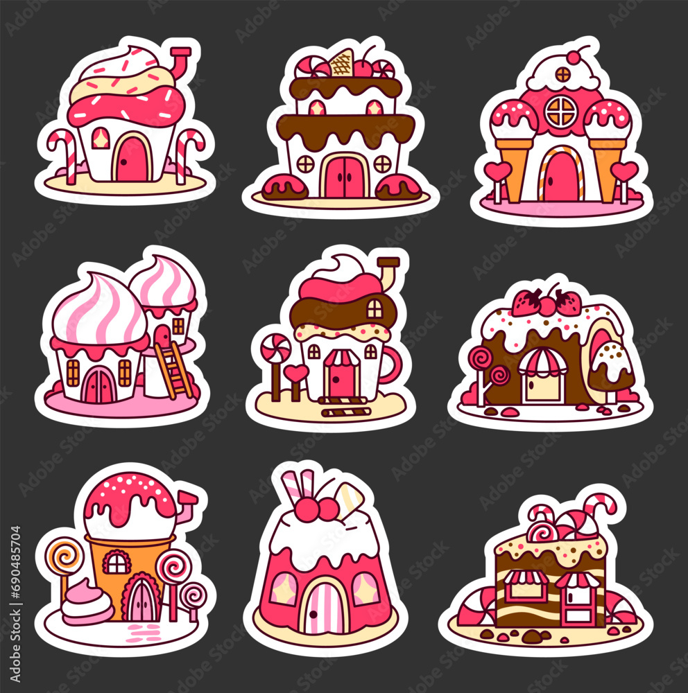 Fantasy house made of sweets and candy. Sticker Bookmark. Cute food ...
